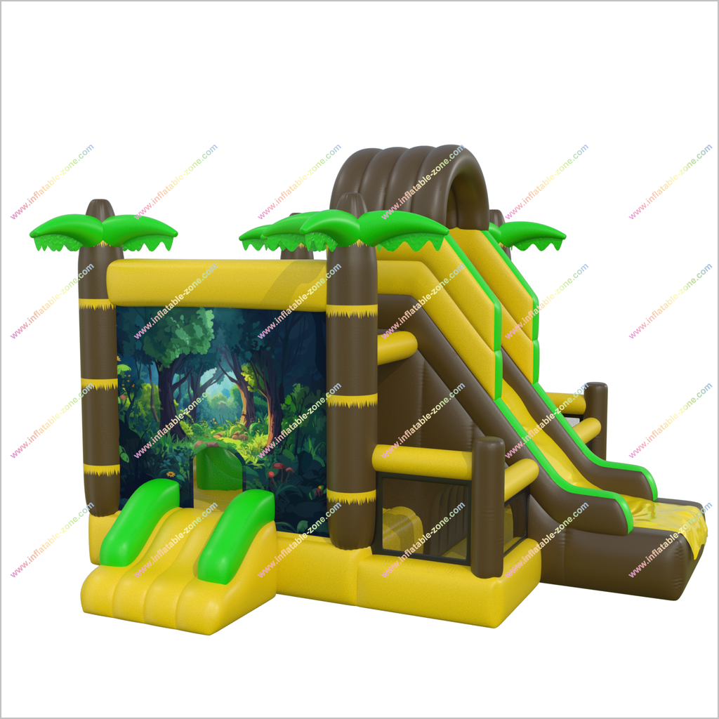 Jungle Adventure Bounce House Double Slide Combo Inflatable Jumping Ca