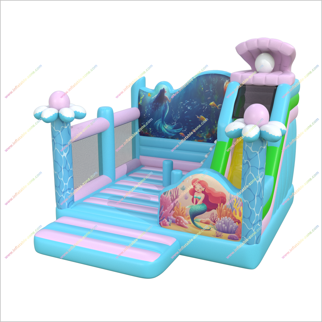 Mermaid Bounce House Small Inflatable Slides Combo Underwater Art Soft ...