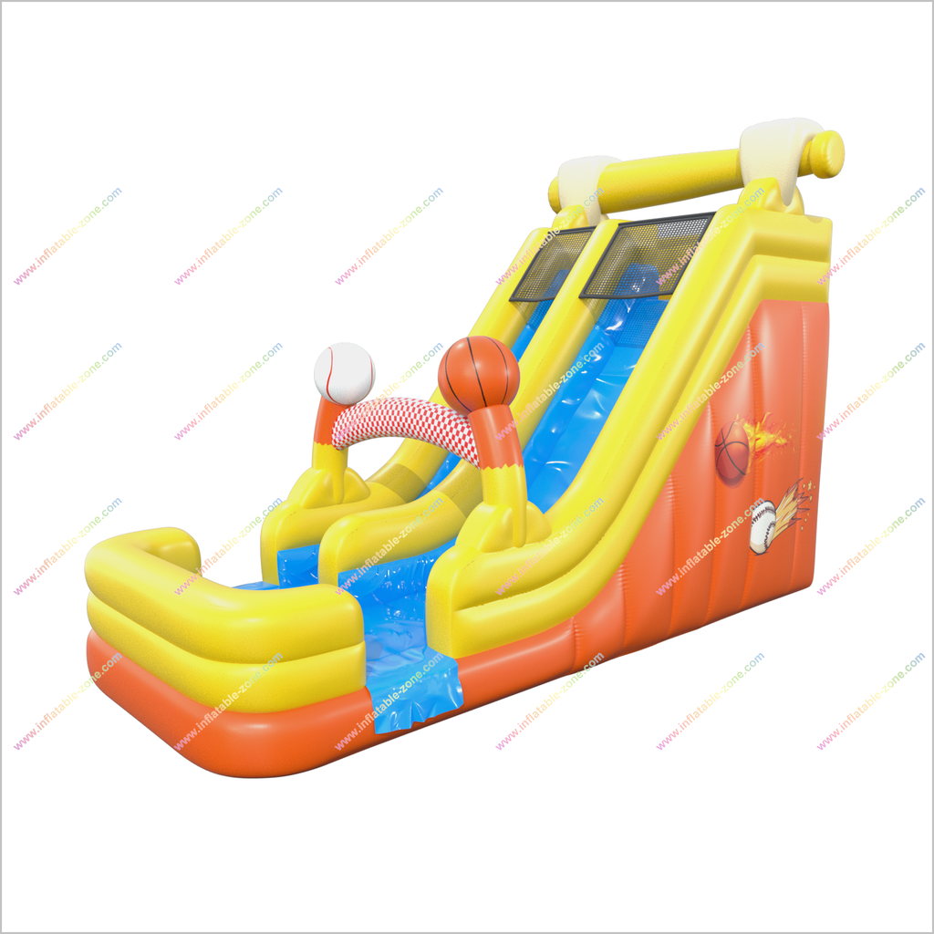 Sports-Themed Tall Inflatable Water Slide Basketball And Baseball Wate