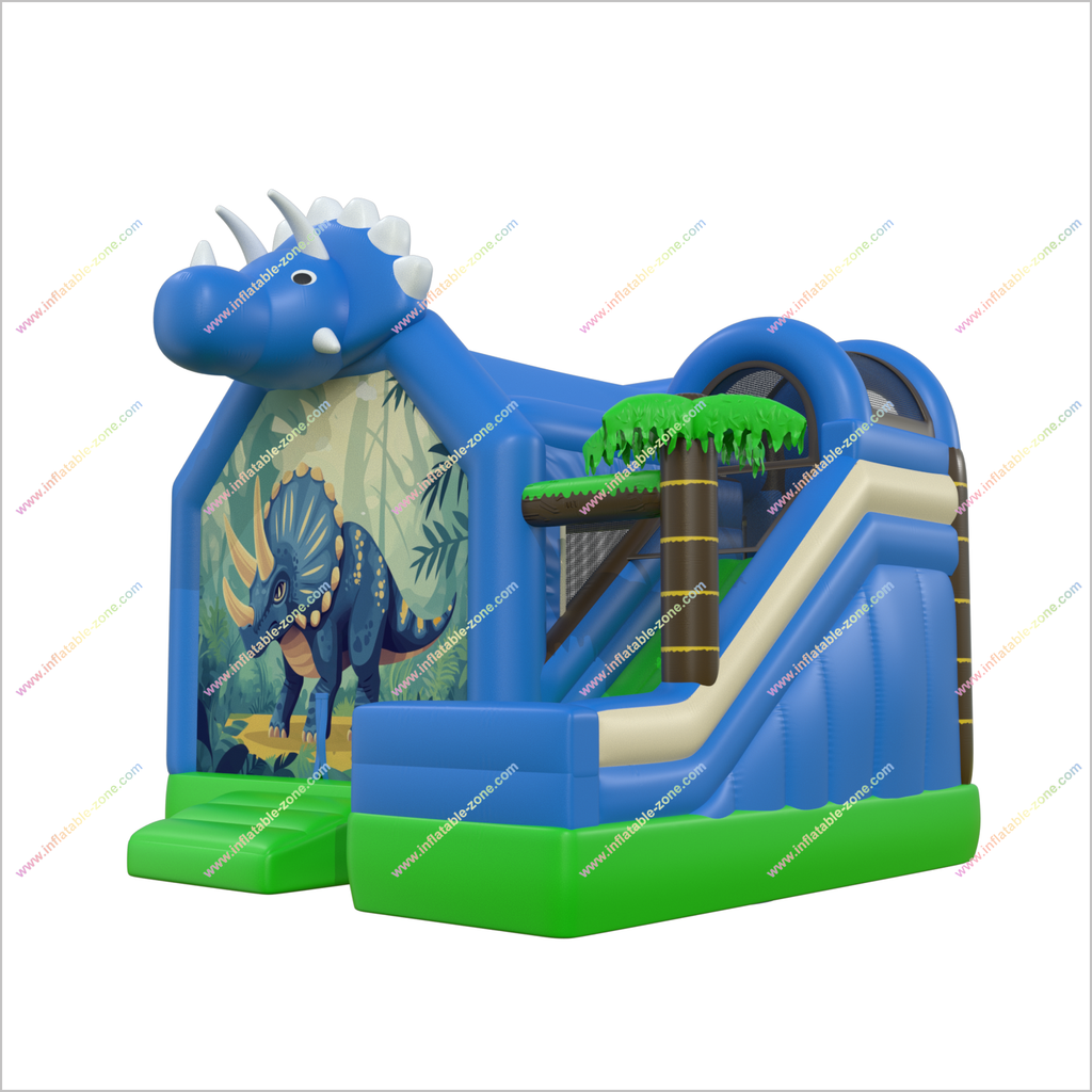 Blue Dinosaur Bounce House Slide Commercial Inflatable Combo Blow Up T