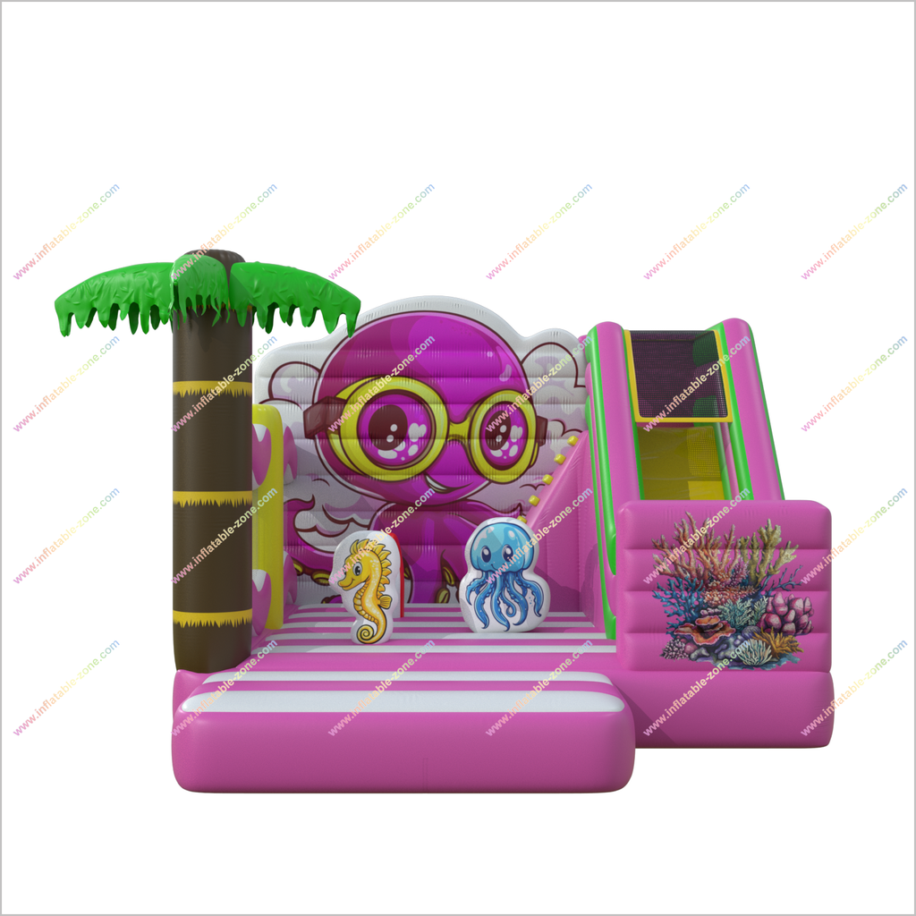 Ocean Party Bounce With Slide Combo Inflatable Octopus Blow Up Bouncer