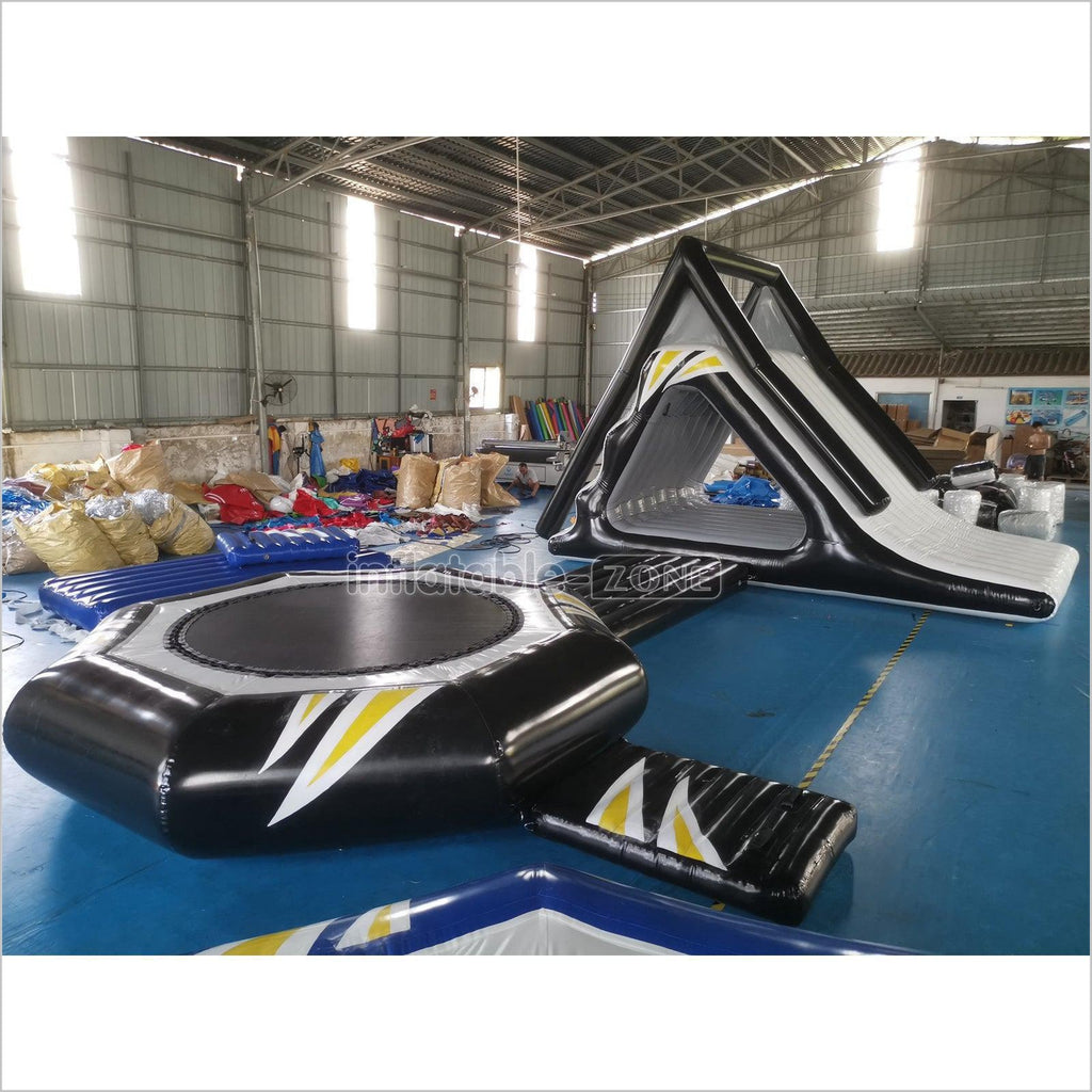 New Black Inflatable Water Floating Trampoline Combo With Launch And S ...