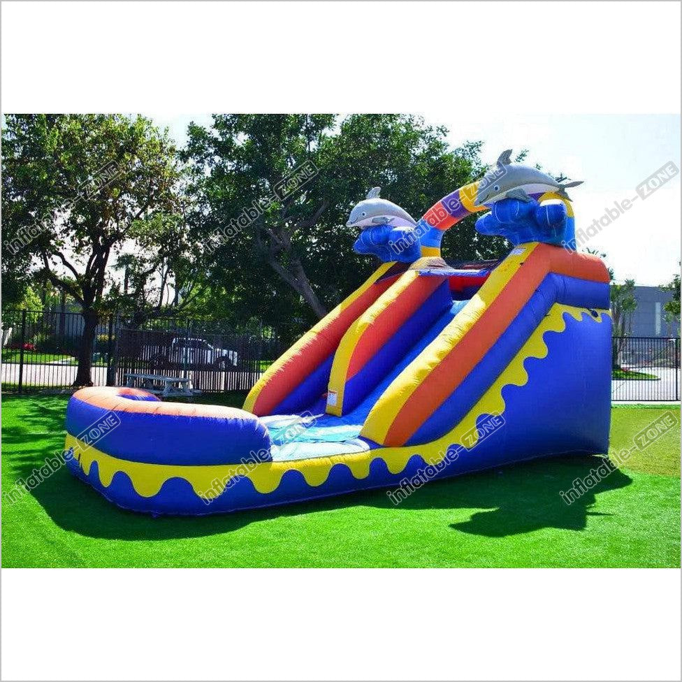 Dolphin Splash Commercial Grade Inflatable Water Slide With Attached D