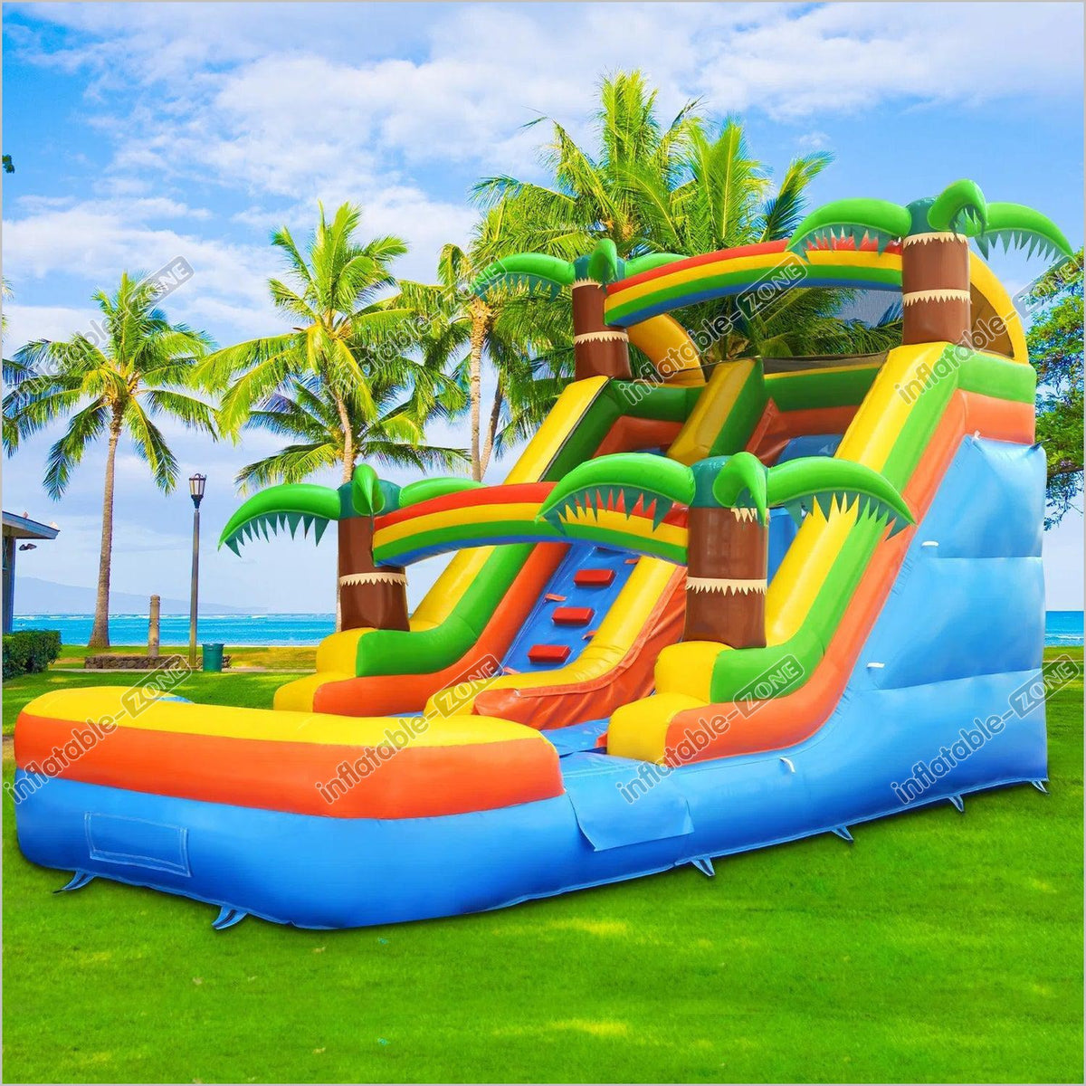 Tropical Inflatable Water Slide Commercial Wet Dry Bouncer Outdoor Blo ...