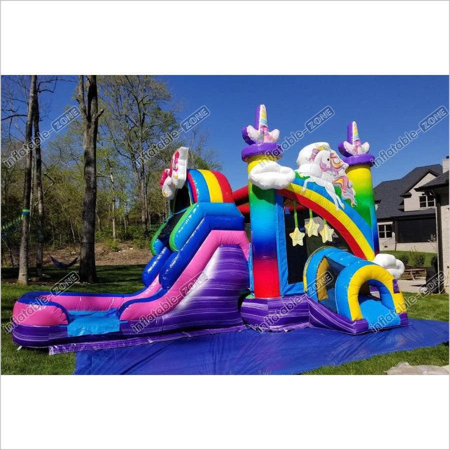 Rainbow Bounce House Unicorn Combo Wet Dry Inflatable Jumping Castle F