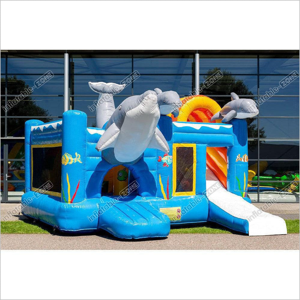 Large Inflatable Bouncy Castle Dolphin Bounce House Combo And Slide Ju