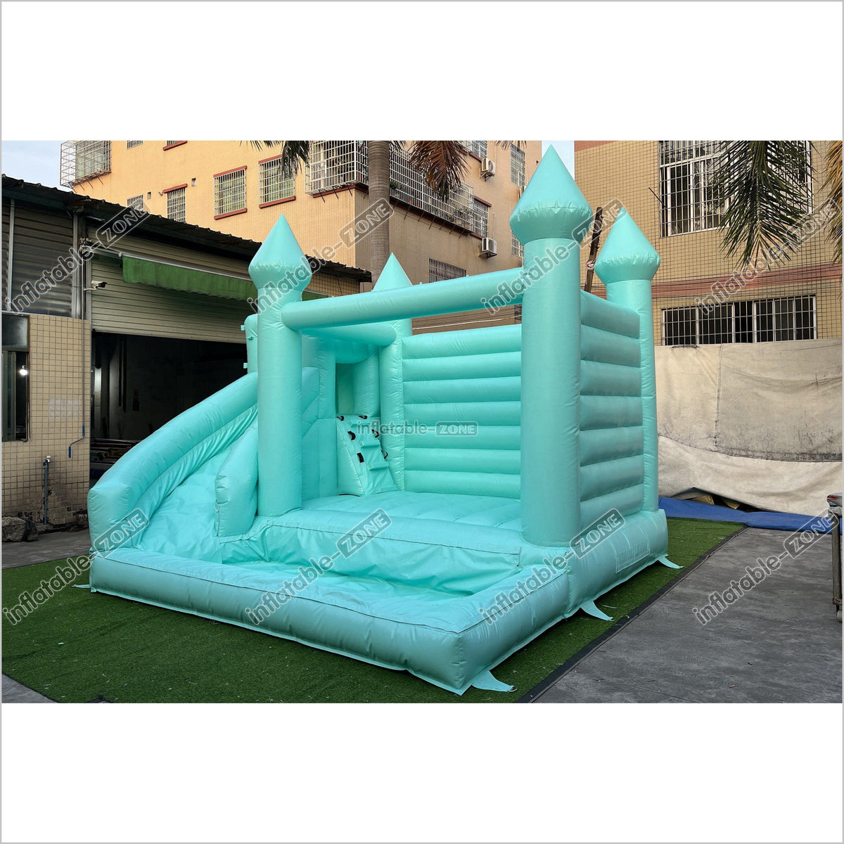Mint Green Bouncy Castle With Slide Combo Happy Jump Inflatables Fun I ...