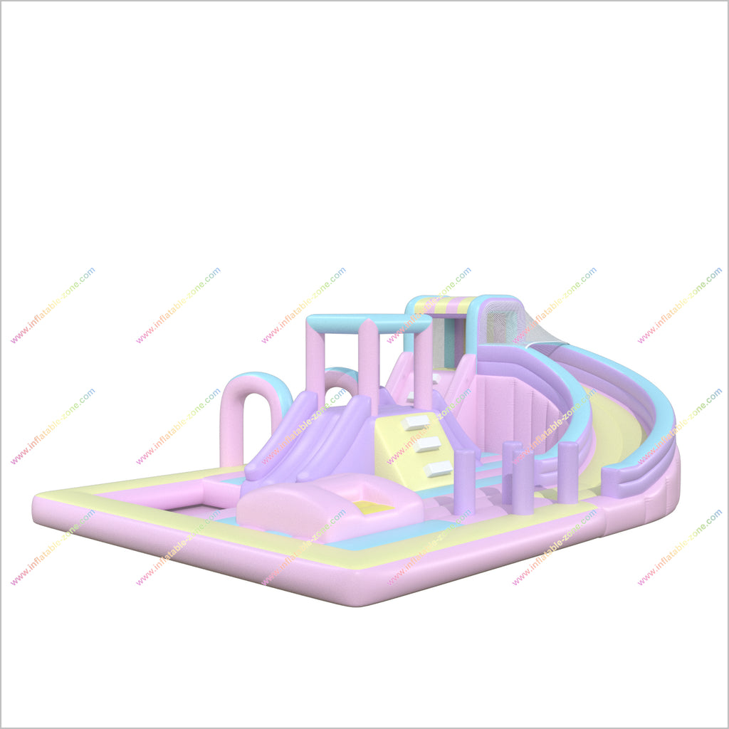 Multi-Colored Pastel Obstacle Jumping Castle Hire Large Inflatable Pla