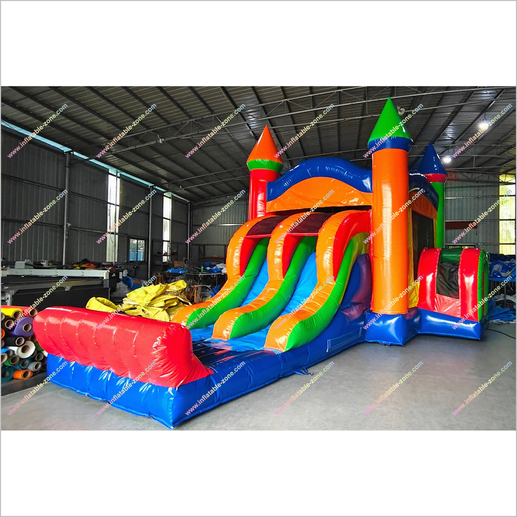 Classic Combo Bounce House With Slide Giant Inflatable Rainbow Jumping