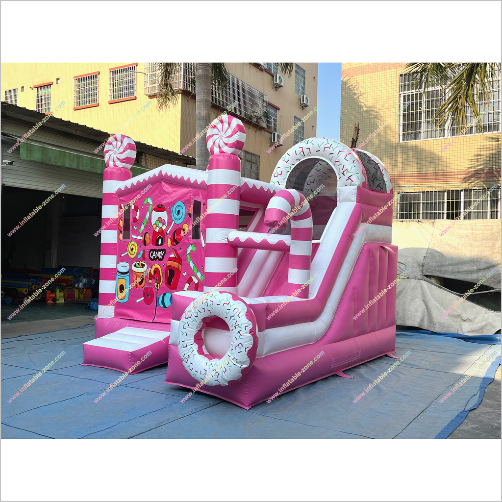 Candy Inflatable Best Bounce House With Slide Sweet Treat Donut Combo