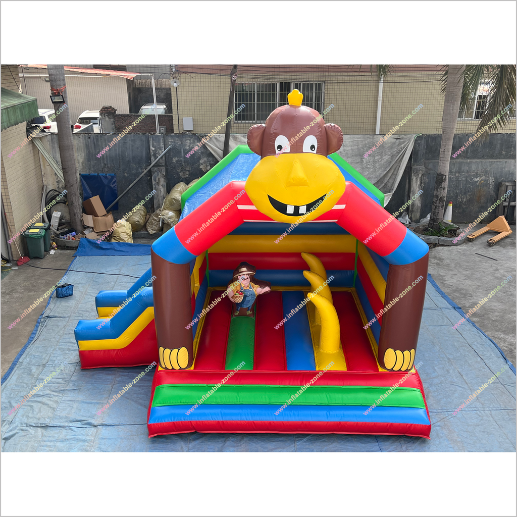 Monkey Theme Jumping Castle Party Bouncy With Slide Commercial Inflata