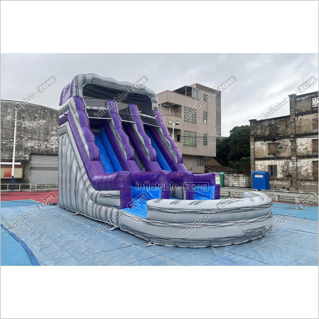 Commercial Double Water Slide Outdoor Playground Toys Purple Wave Infl