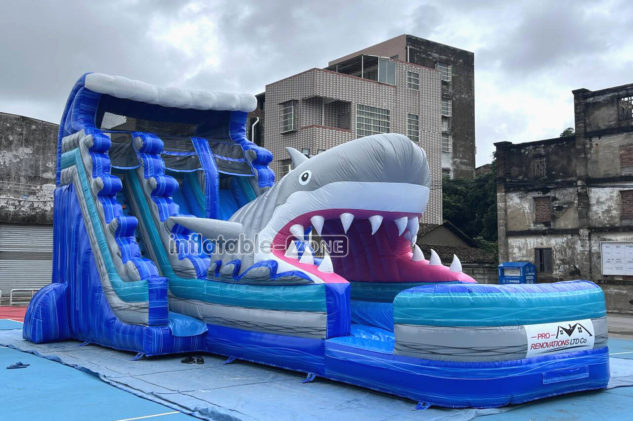 Best Outdoor Inflatable Shark Bouncy Waterslides Giant Inflatable Dual ...