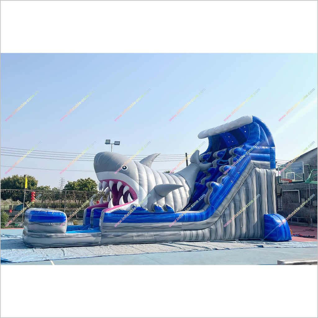Happy Hop Inflatable Shark Double Water Slide Playground Equipment For