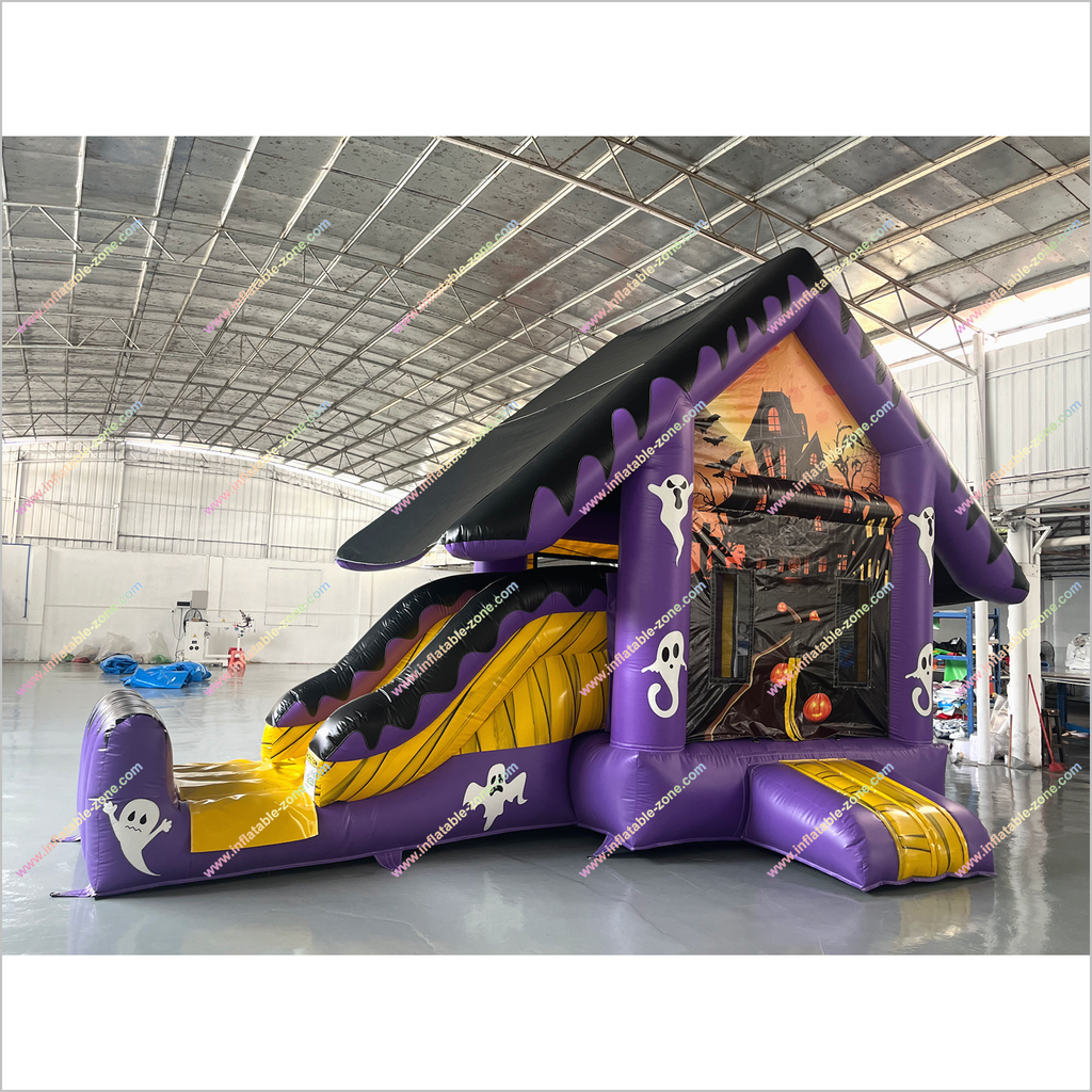Haunted House Halloween Inflatable Bounce And Slide Rentals Purple And