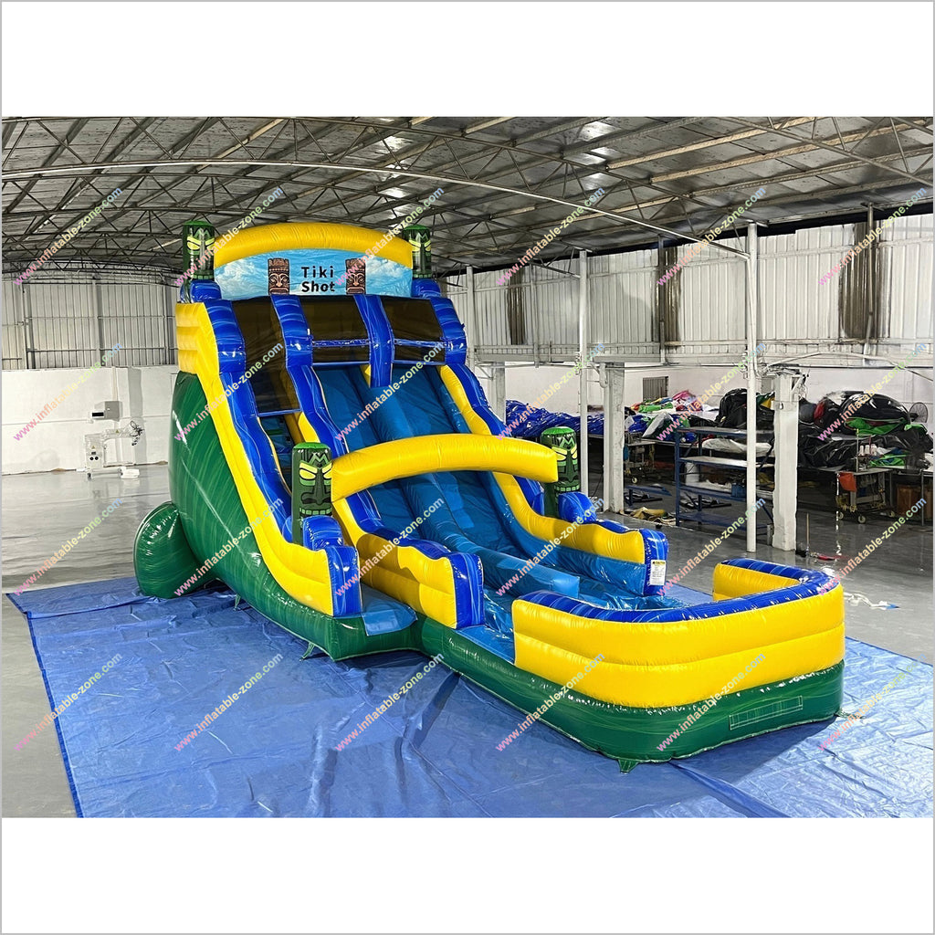 Huge Water Slide Inflatable Dual Lane Tiki Shot Inflatable Water Slide