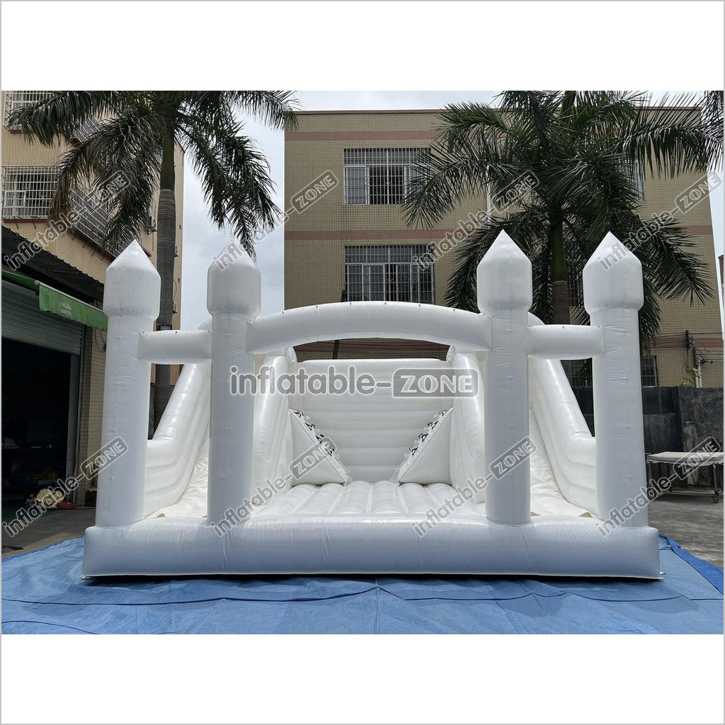 Inflatable White Bounce House White Double Slide Wedding Bouncy Castle ...