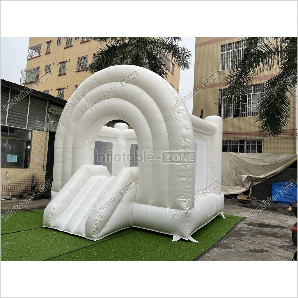 Inflatable Wedding Bounce Castle With Slide Rainbow White Jumping Boun ...