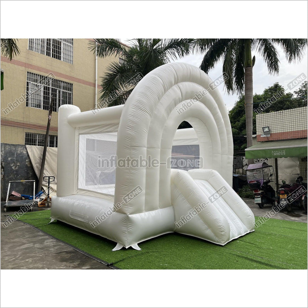 Inflatable Wedding Bounce Castle With Slide Rainbow White Jumping Boun ...