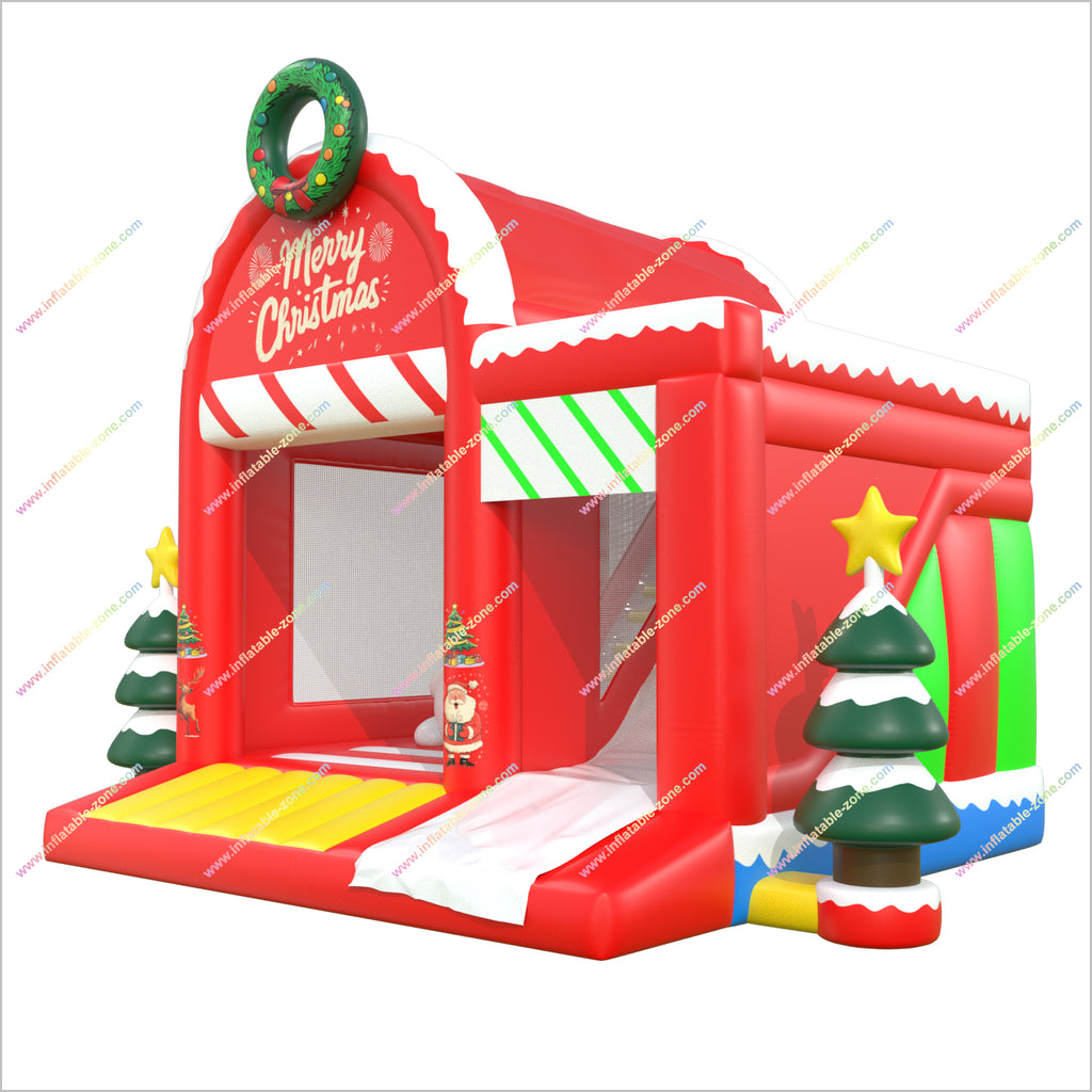 Fun Merry Christmas Inflatable Bounce House And Slide Combo Jumper Ren