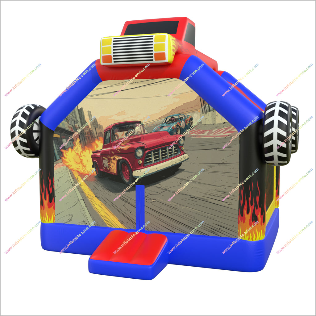 Racing-Themed Inflatable Bounce House Rental Monster Truck Jumper Chea