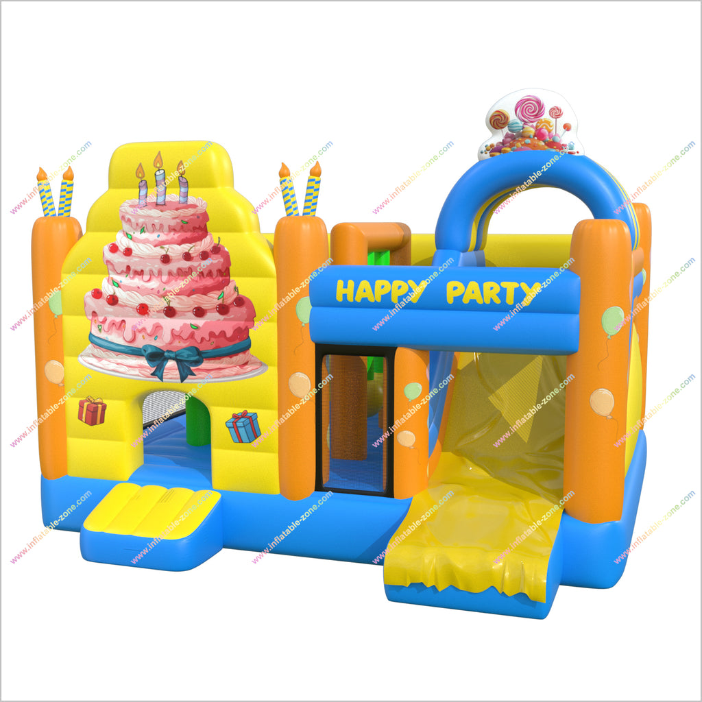 Happy Party Inflatable Bouncy Castle And Slide Birthday Cake Theme Com