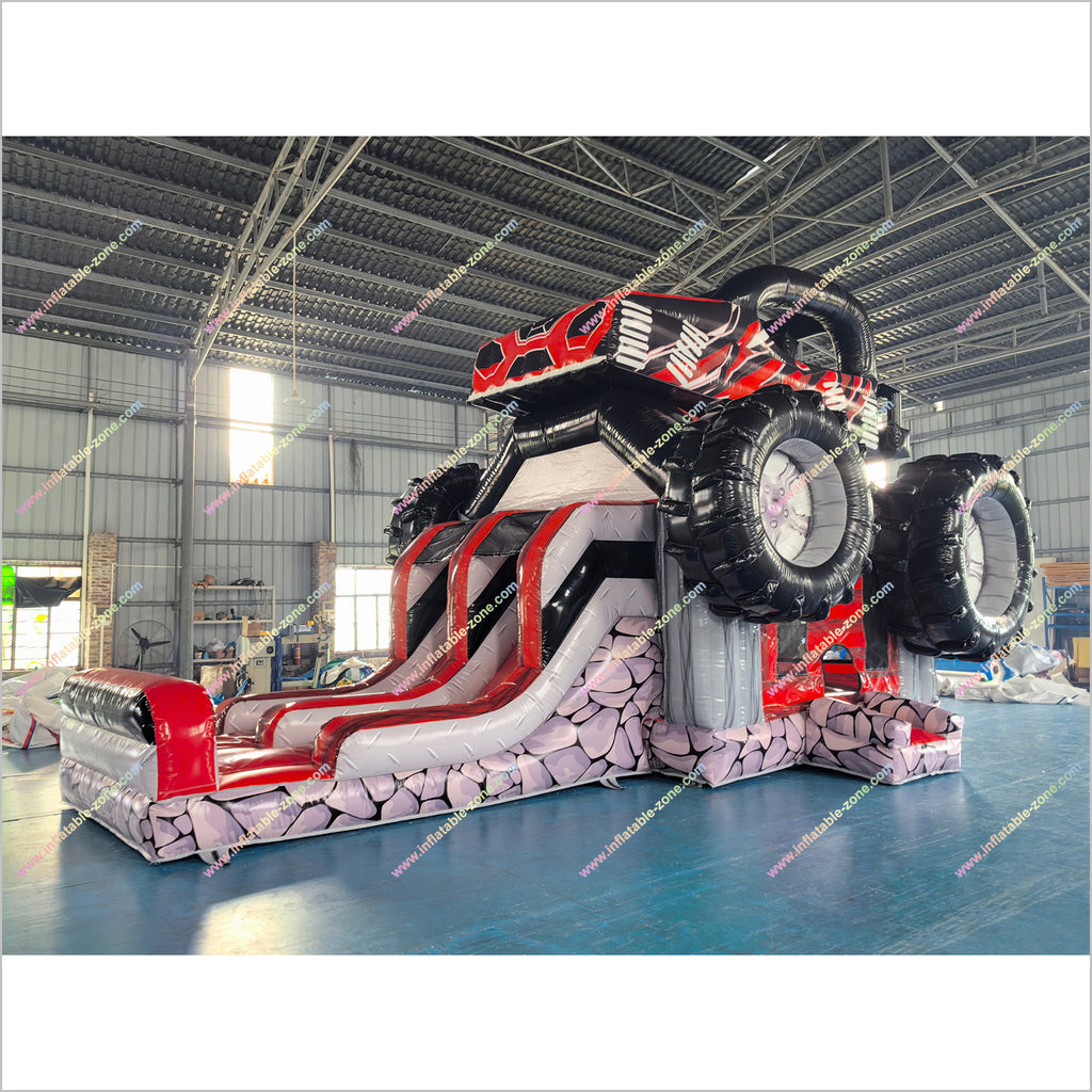 Inflatable Monster Truck Bounce House Combos Dual Lanes Bouncy Castle ...