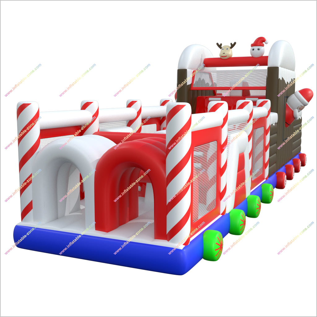 Candy Cane-Themed Inflatable Obstacle Course Park Christmas Fun Santa