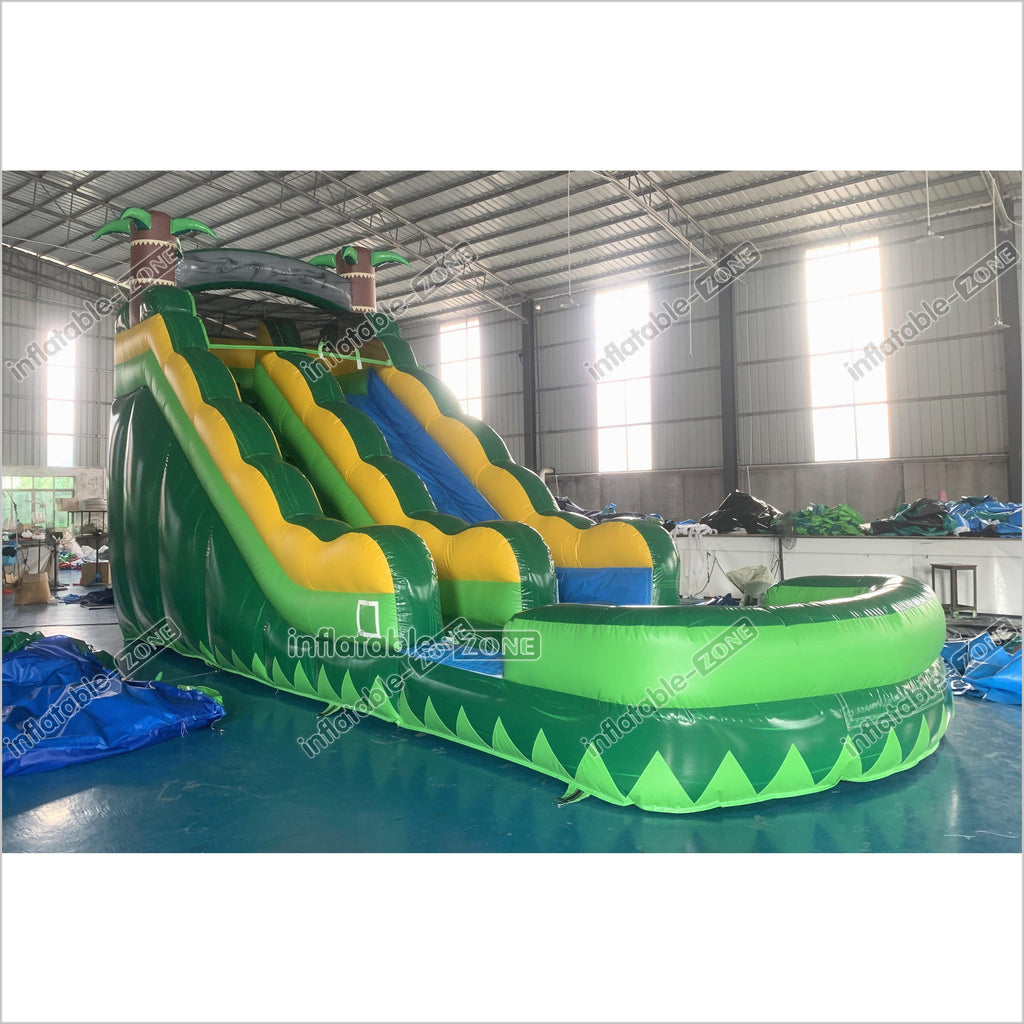 Green Inflatable Palm Tree Water Slide Tropical Rush Waterslide Pool J