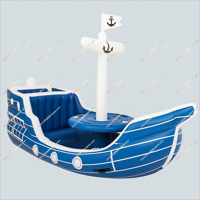 Inflatable Pirate Ship Lake Float Blue And White Color Floating Cruise