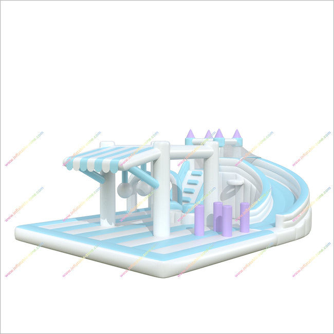 Pastel-Themed Inflatable Slide And Bounce House Combo Unit Jump Slide