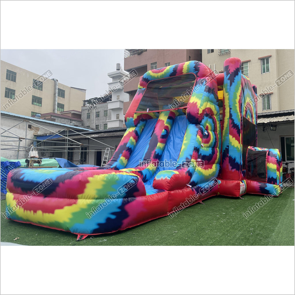 Inflatable Tie Dye Bounce House Slide Combo Jumping Castle For Kids Ad ...