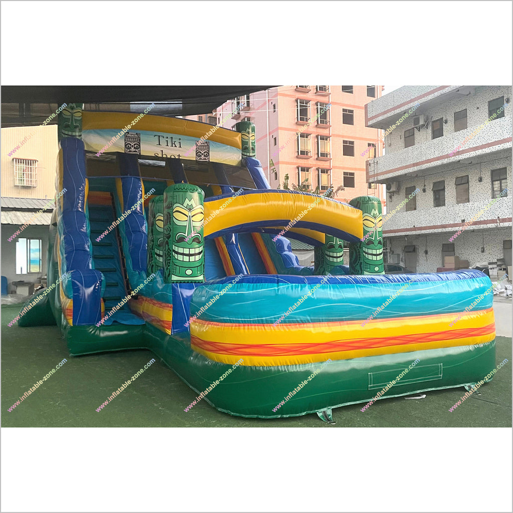 Inflatable Water Pool Slide Tiki Shot Hybrid 2-Piece Triple Lane Big ...