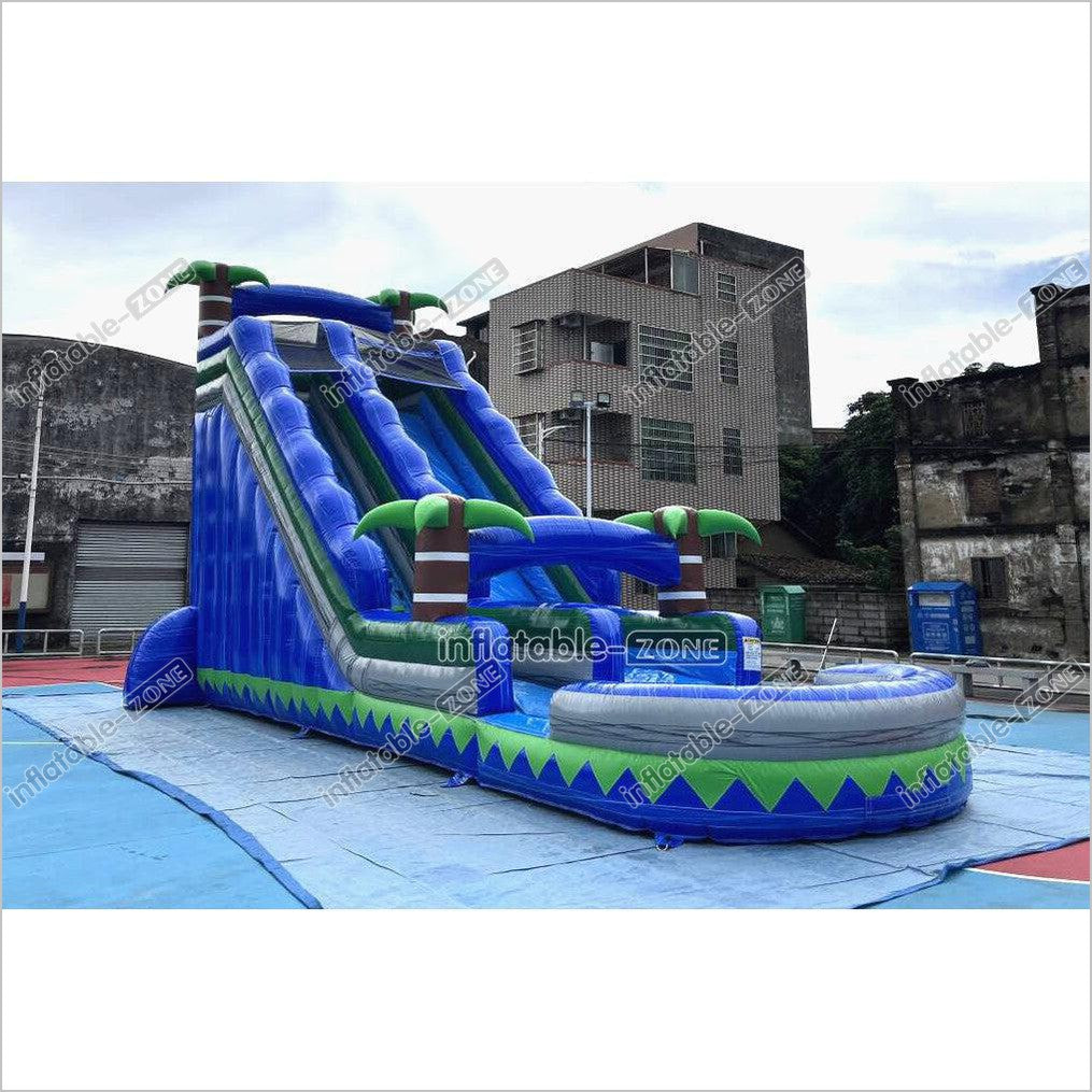 Commercial Blue Marble Wave Monster Inflatable Water Slide Tropical In