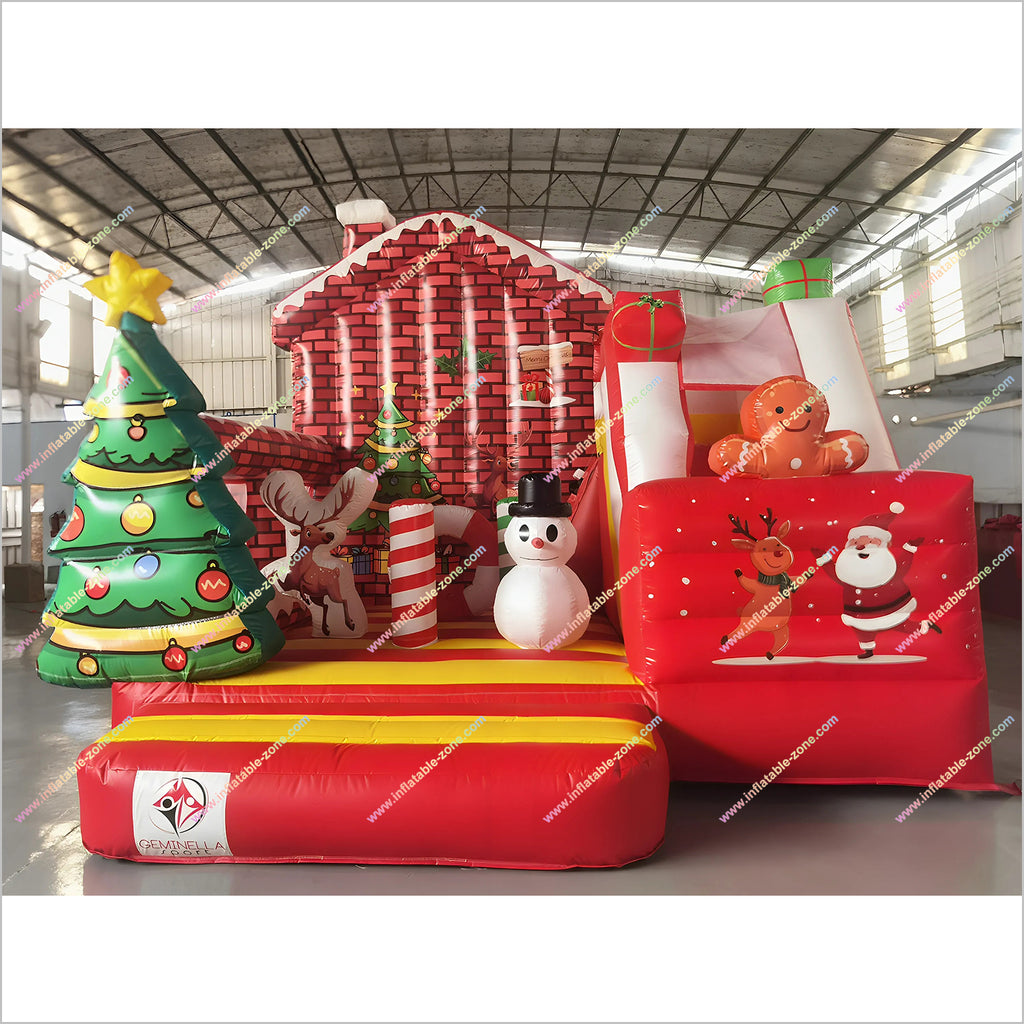 Colorful Christmas Jumping Castle And Slide Happy Hop Combo Inflatable