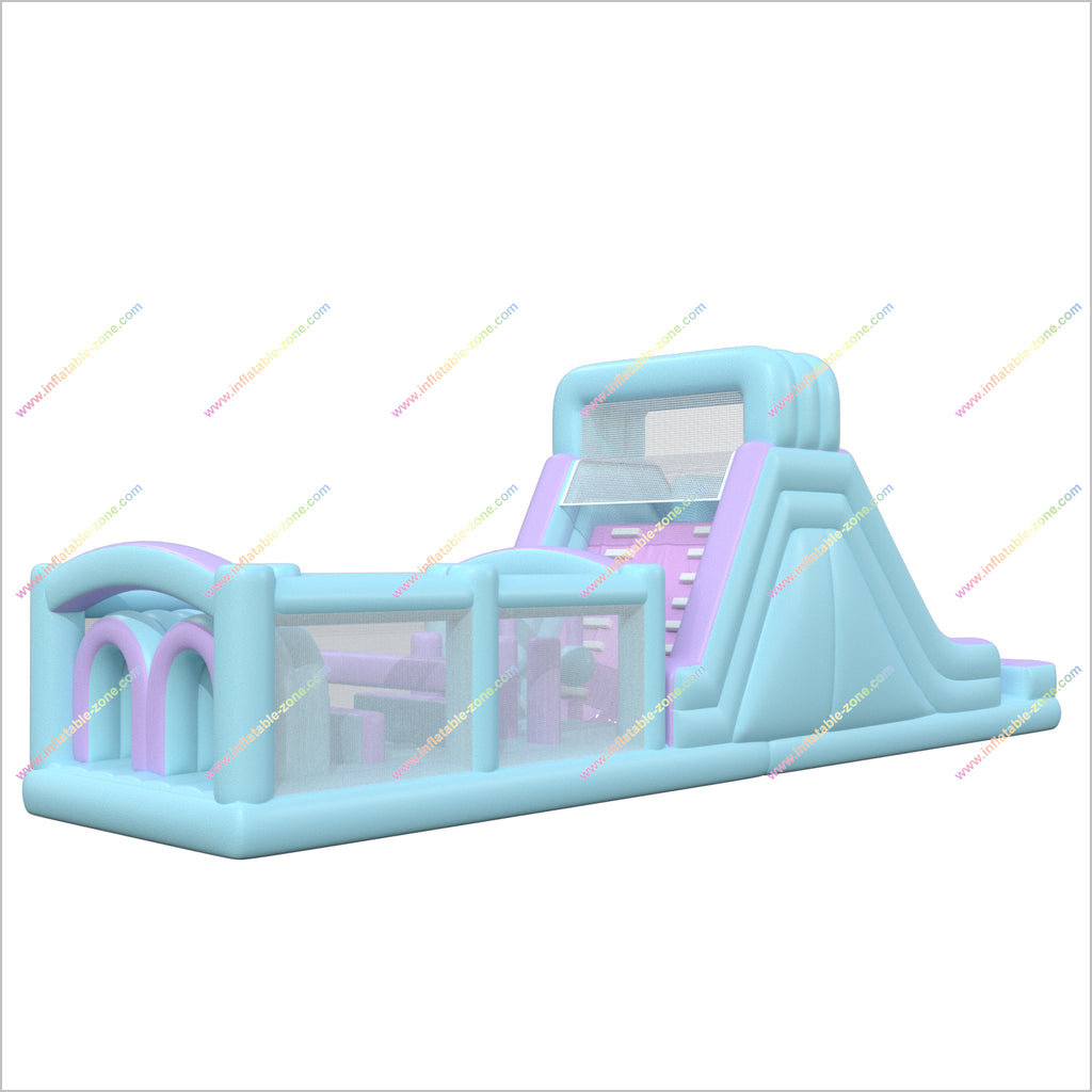 Outdoor Park Party Adult Inflatable Assault Course Pastel Blue And Pur