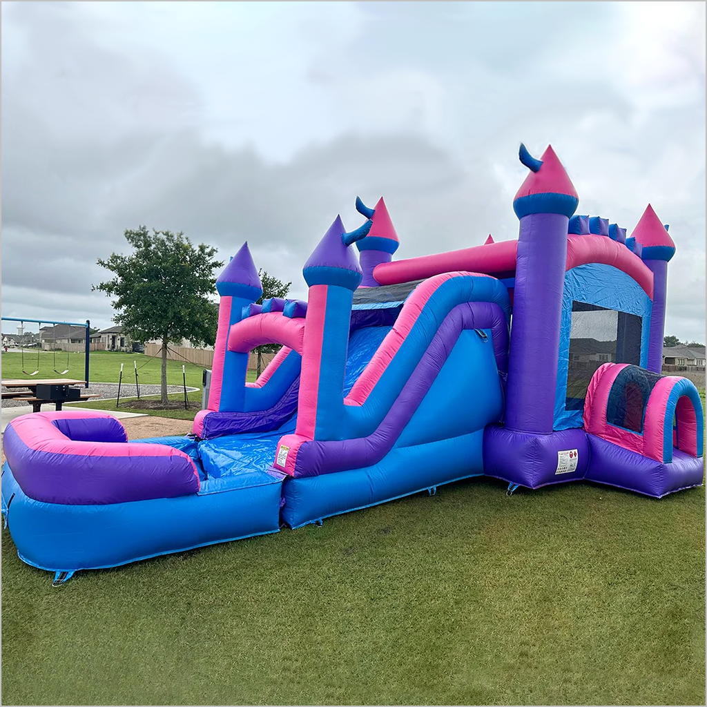 Purple And Pink Combo Inflatable Waterslide Bounce House Princess Part