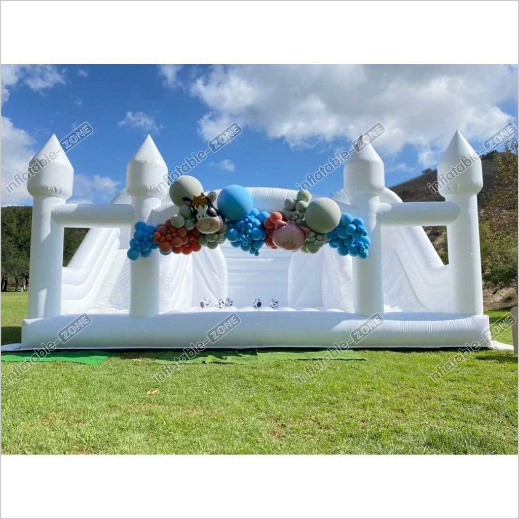 Commercial Giant Inflatable Bounce House With Slides Combo, White Boun