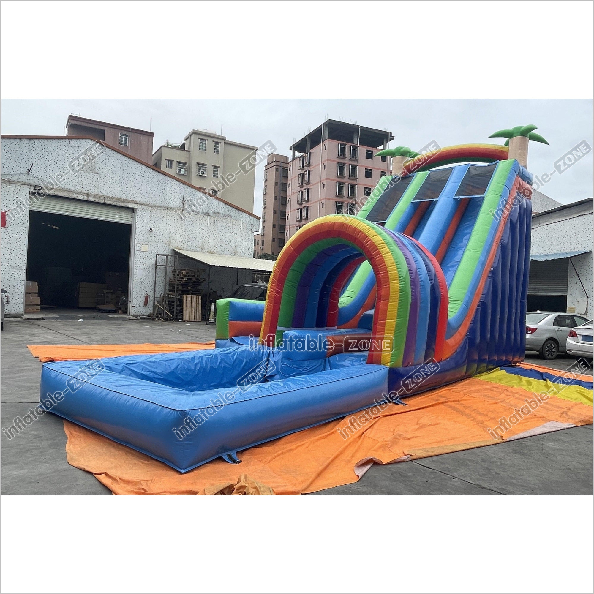 Rainbow Double Splash Water Slides Funny Inflatable Jumping Castle Lar ...