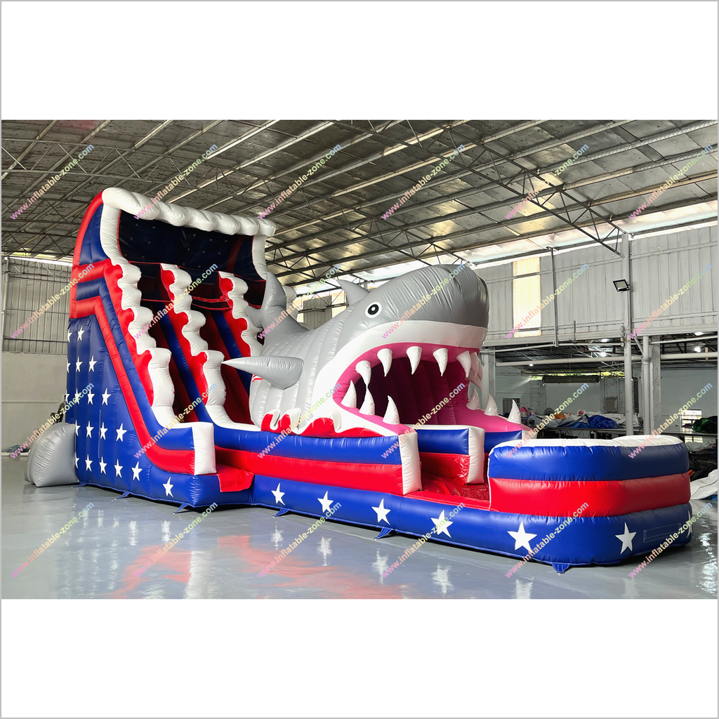 Shark Inflatable Water Slide Large Slip N Slide American Flag And Star