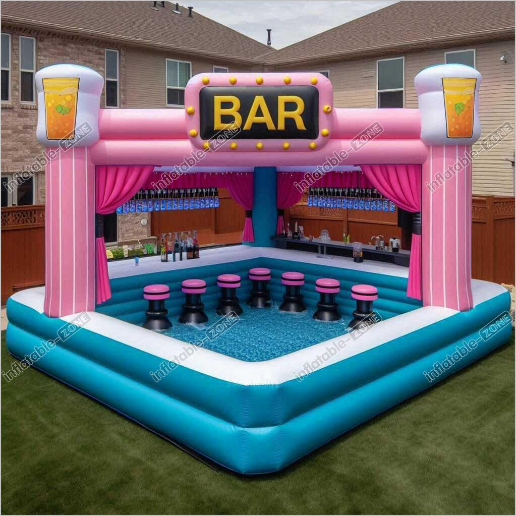 Pink Inflatable Outdoor Pool Bar Water Blow Up Bar Backyard Party Even ...