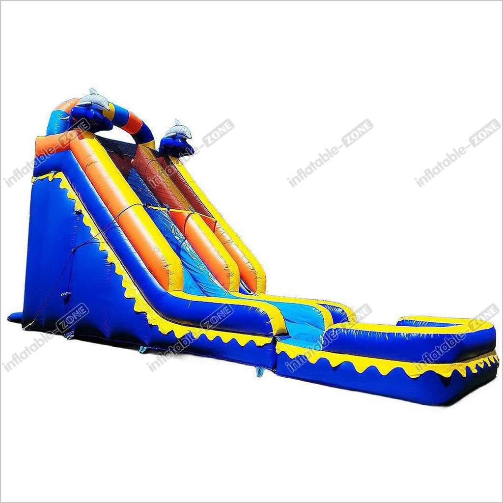 Outdoor Inflatable Wet Dry Slides With Pool Dolphin Splash Commercial ...