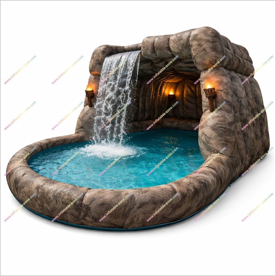 Massive Inflatable Jungle Cave Waterfall Pool Best Outdoor Water Park