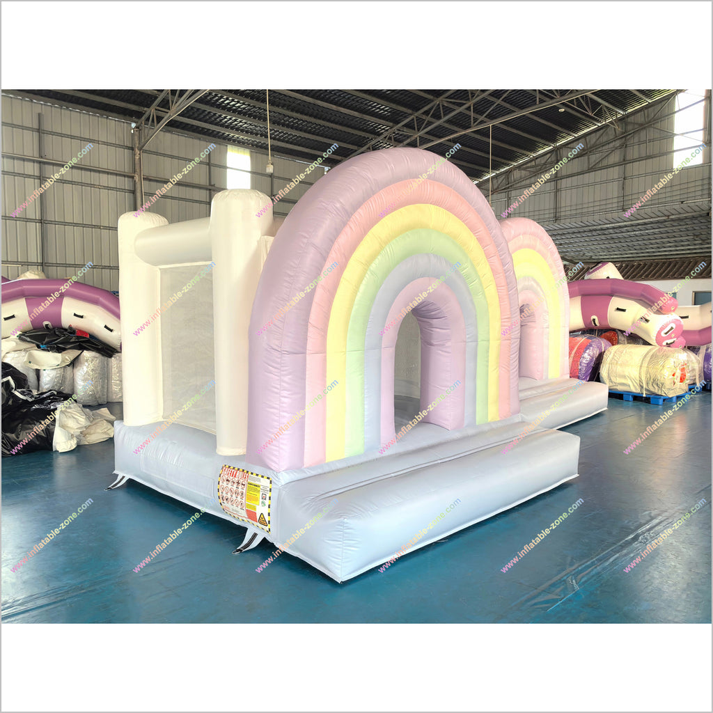 Pastel Rainbow Inflatable Bouncy Castle Rental Soft Play Birthday Part
