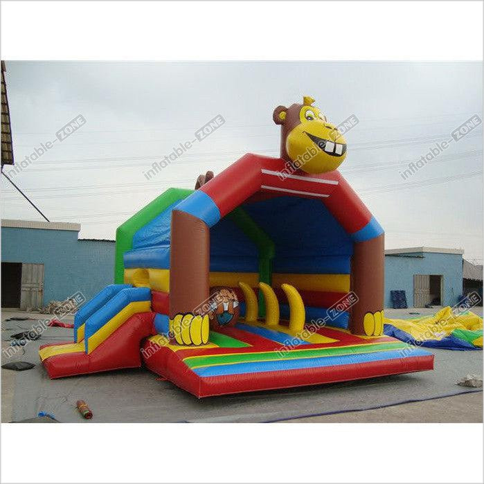 5 In1 Inflatable Jumping Castle , Screen Printing Monkey Bouncy Castle