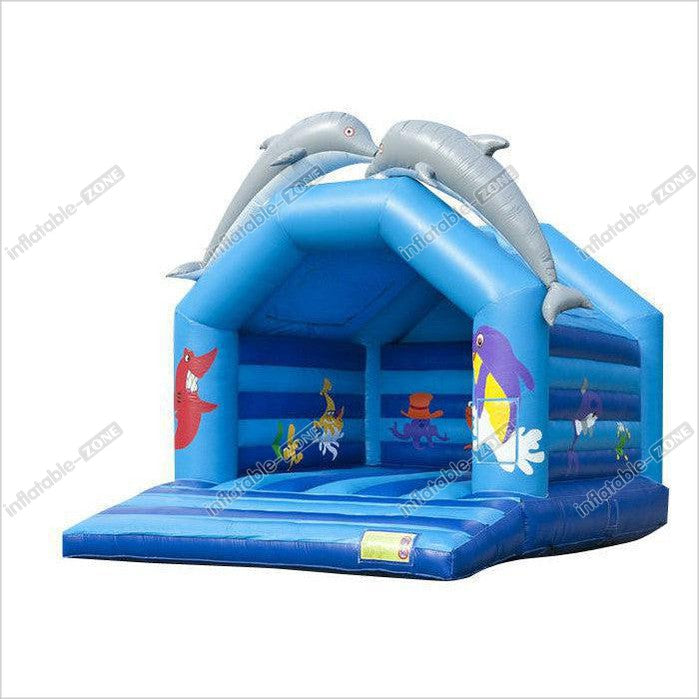 Bule Dolphin Inflatable Bounce House Commericial Double Stitching Trip