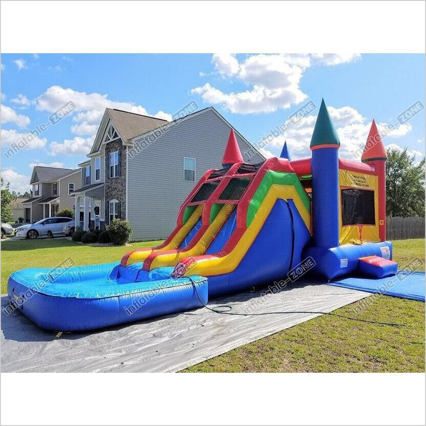 Double Lanes Inflatable Water Bounce House Combo Durable Attractive Wa