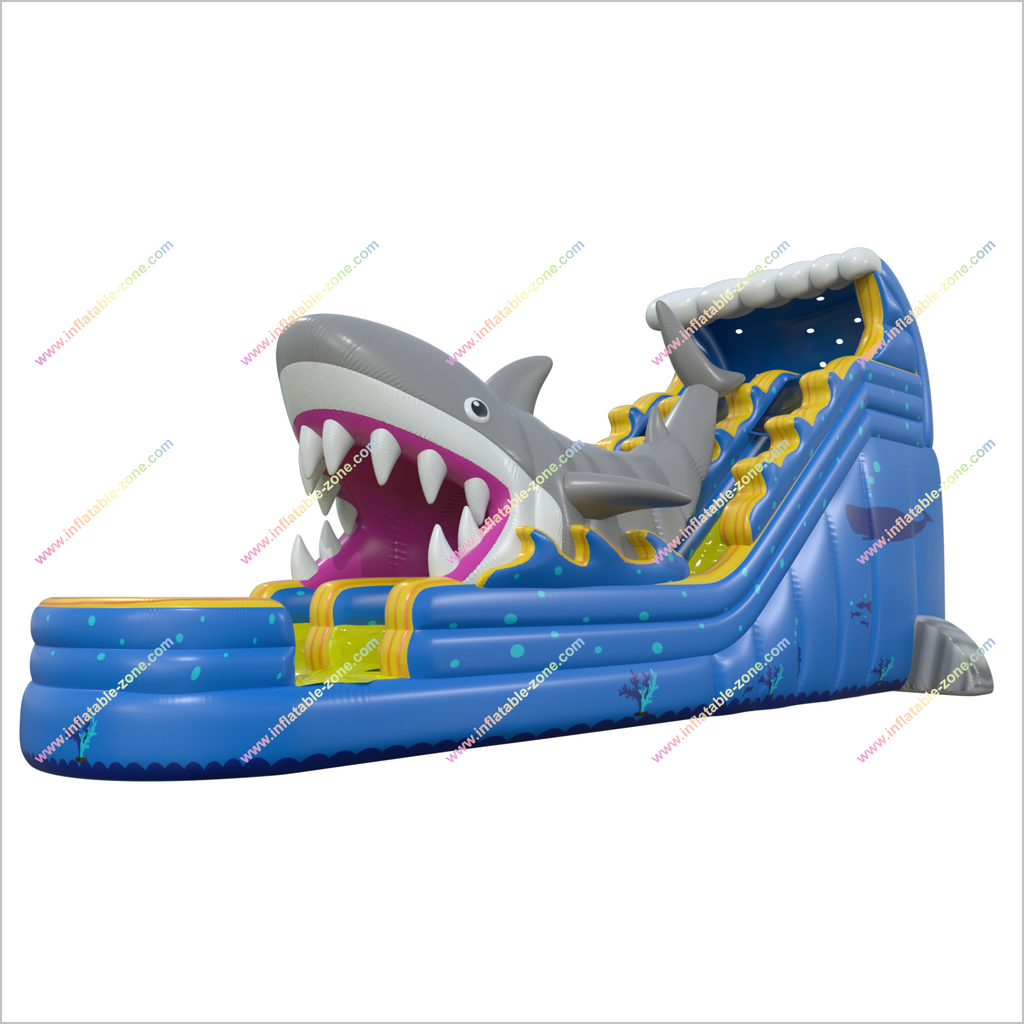 Ocean Theme Giant Shark Inflatable Bouncy Waterslides With Pool Outdoo