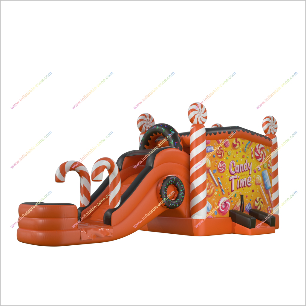 Orange Candy Bounce House And Waterslide Combo Exercise Bouncing Castl