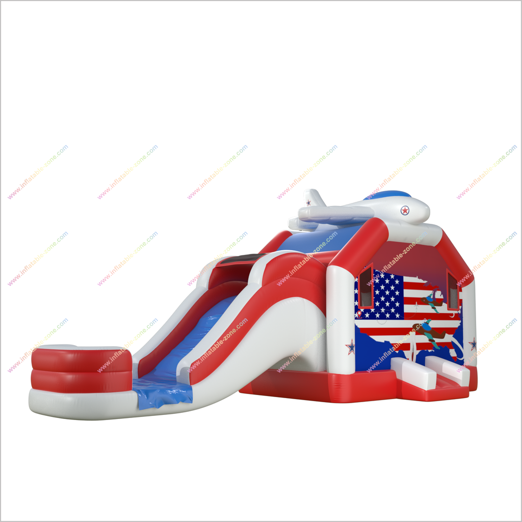 Airplane Inflatable Bouncy Castle And Slide Combo Stars Stripes ...